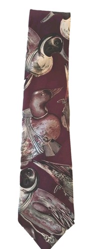 DUCKS UNLIMITED Maroon Colored Duck-Themed Silk Neck Tie | eBay