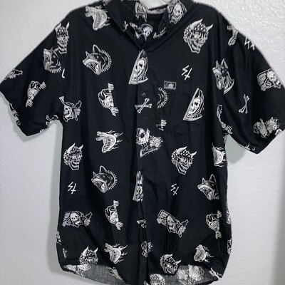 Lurking Class by Sketchy Tank Black Reaper Skull Short Sleeve Button Up ...