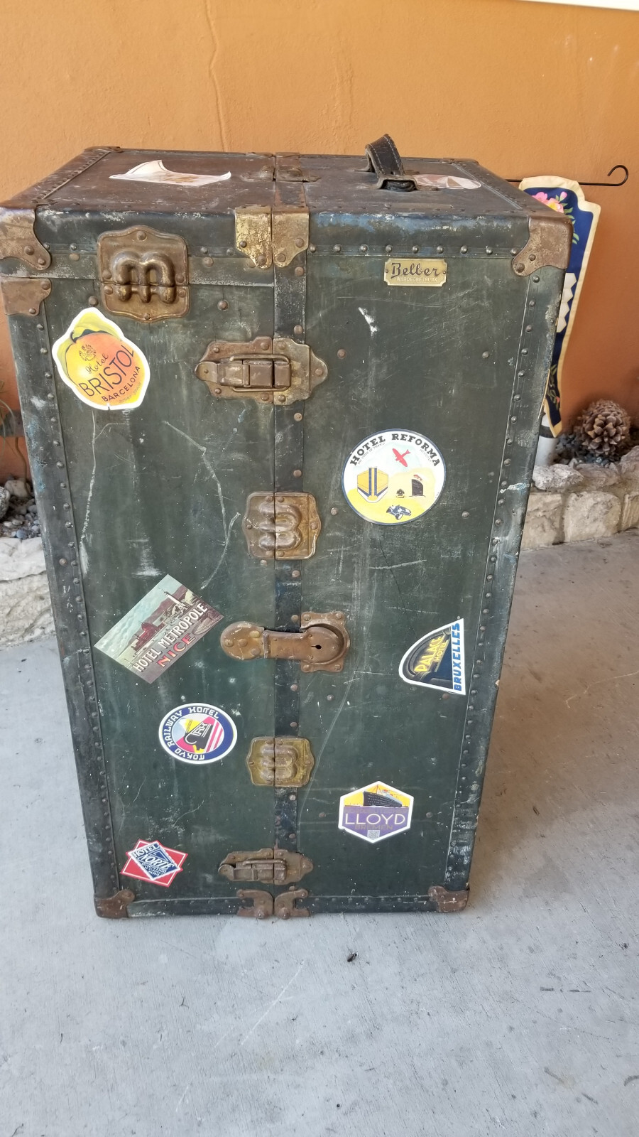 Belber 120Years old antique dresser trunk with original travel stickers ...