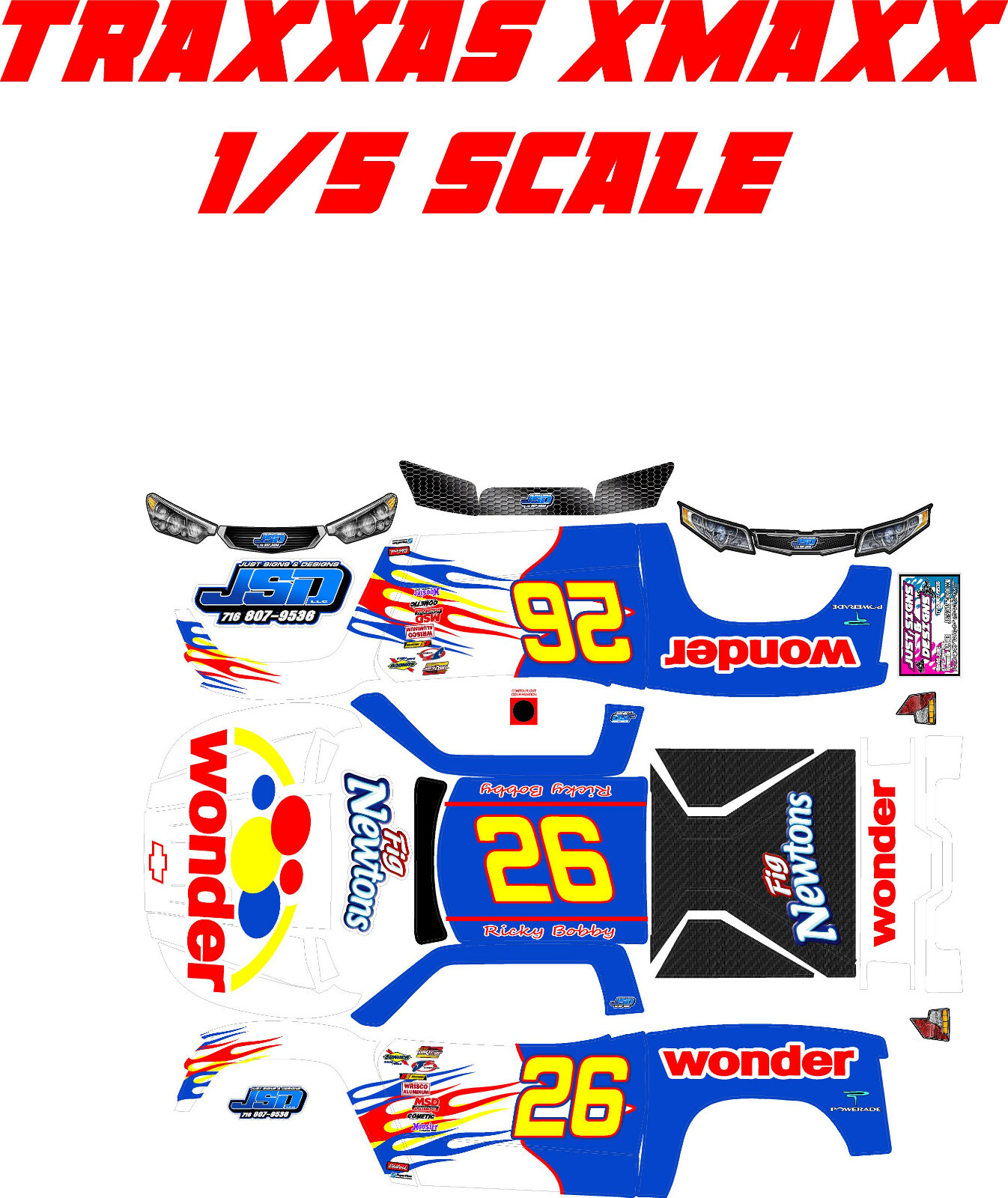 TRAXXAS XMAXX RICKY BOBBY WONDER Theme wrap decals stickers STOCK BODY ...