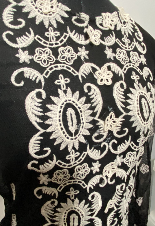 Poof Top Women Blouse Small Mesh Tulle Black Transparent Embroidery ...