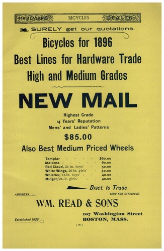 1896 PAPER AD William Read & Sons New Mail Bicycle Templar Atalanta ...
