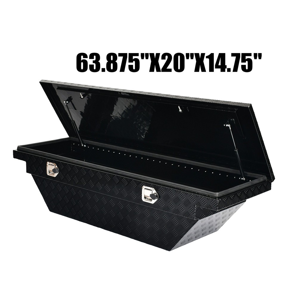 Black 61.5 63 Inch Aluminum Angled Truck Bed Tool Box Low Profile Wedge ...