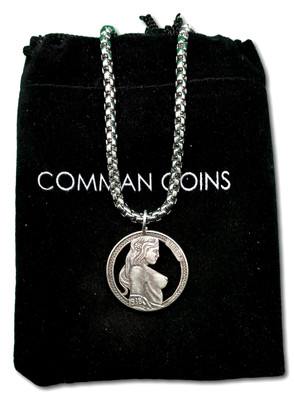 Hobo Coin Cut Coin Sexy Woman Topless Girl Hippy US Art Necklace ...