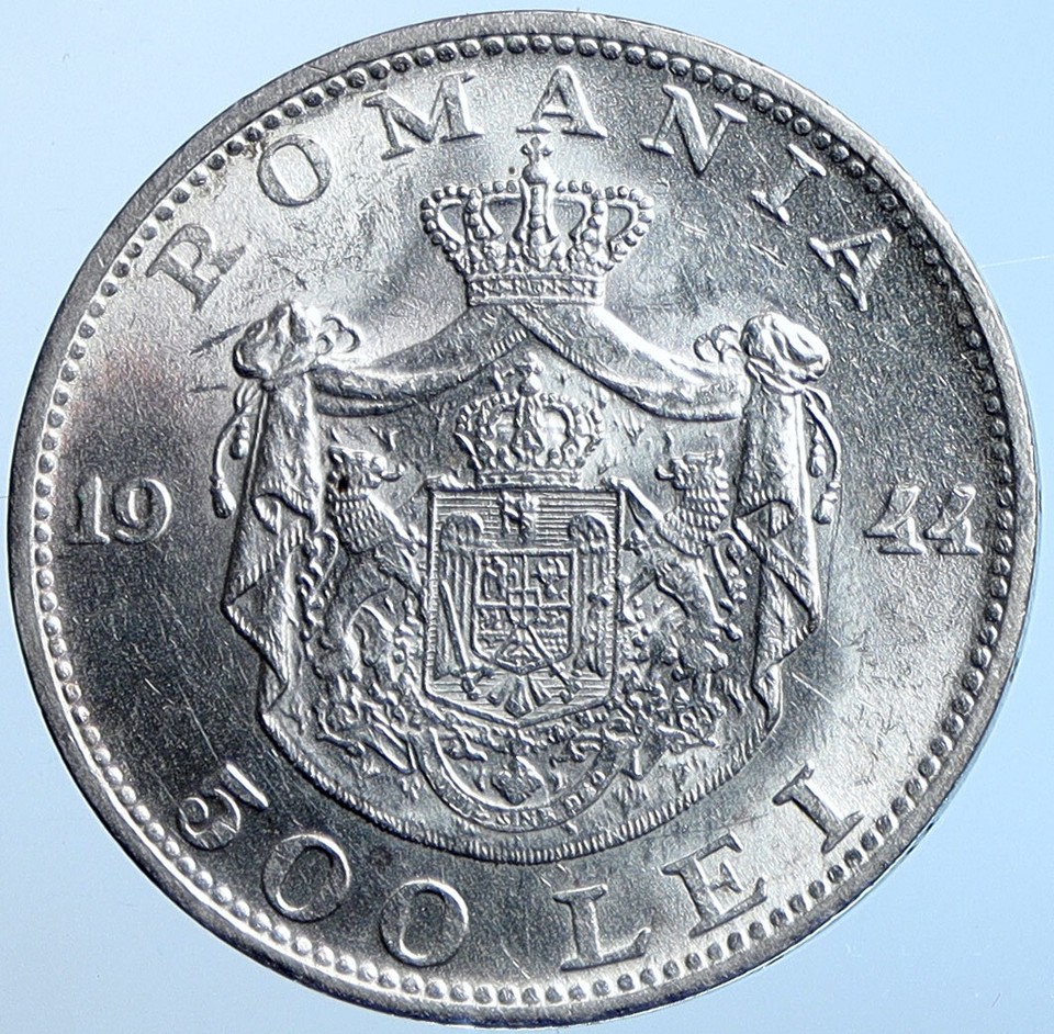 1944 ROMANIA Michael I Antique Genuine OLD Silver 500 LEI Romanian Coin ...