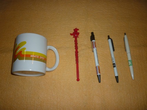 LOT OF 5 WHITE SPOT VANCOUVER BC RESTAURANT PENS COFFEE CUP SWIZZLE ...