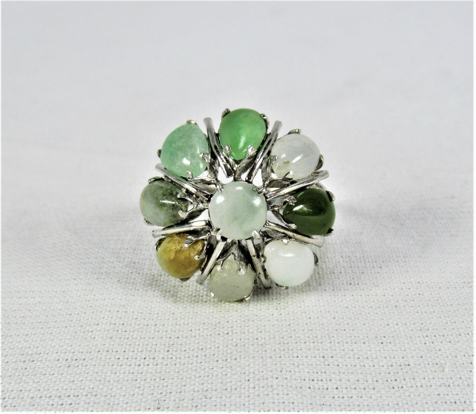Multi-Color Jade Flower Ring Sterling | eBay