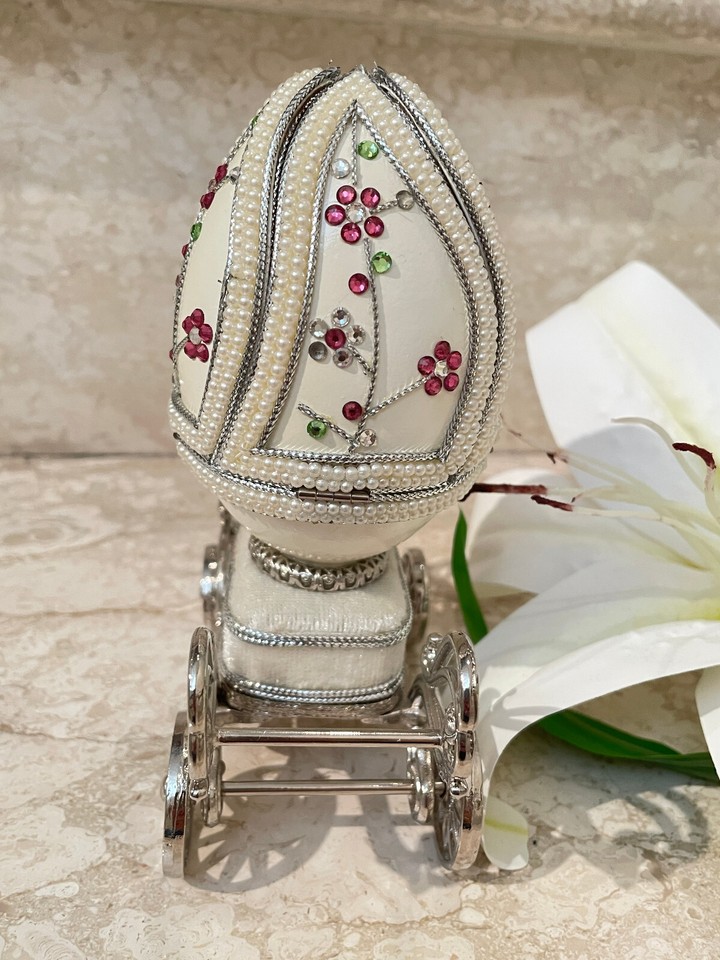 Royal Faberge egg handcarved music box & 3 ct Diamond Faberge Jewelry ...