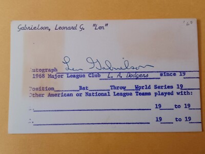 Len Gabrielson Signed Index Card - Braves, Cubs, Giants, Angels ...