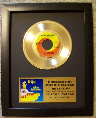 Beatles YELLOW SUBMARINE Gold 45 rpm Record + Mini Album Disk + Plaque ...