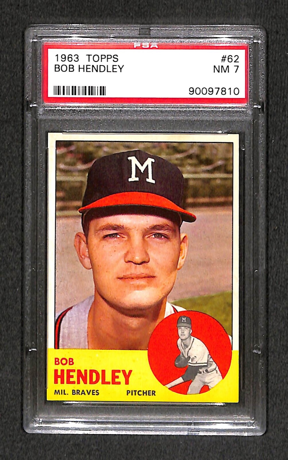 1963 Topps #62 Bob Hendley "Milwaukee Braves" baseball Card Graded PSA ...