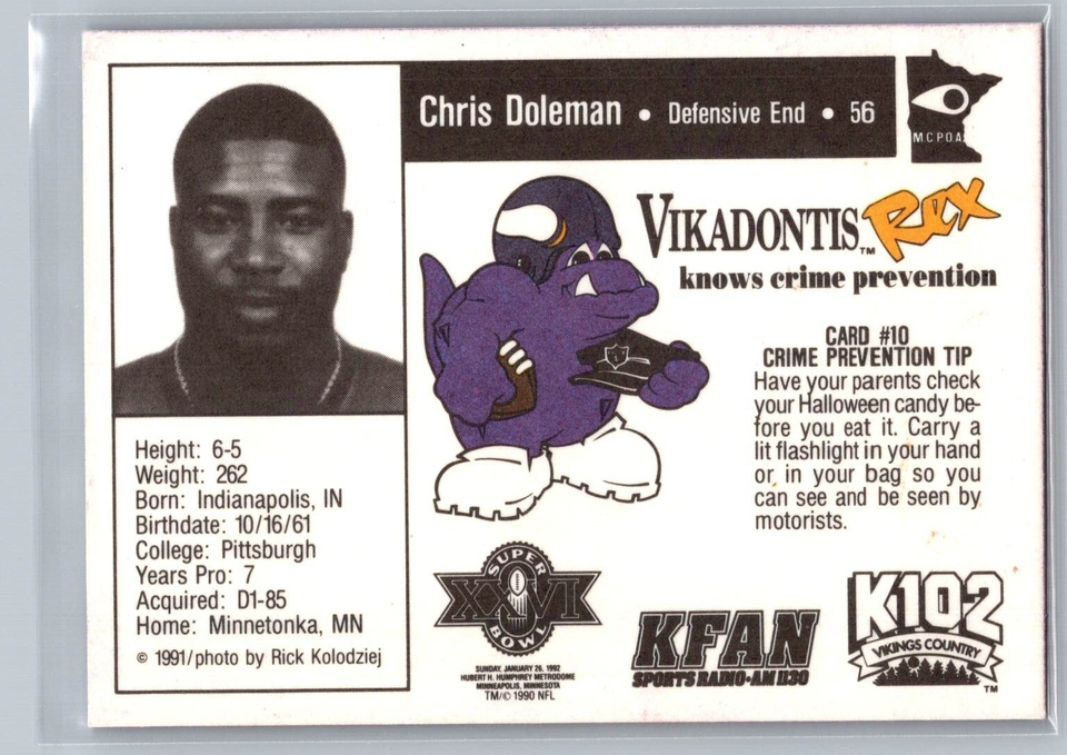 1990 UPPER DECK GATORADE CARD # 56 Chris Doleman - Minnesota Vikings | eBay