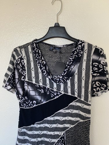 P. LUCA MILANO Women’s Asymmetric Shirt Blouse Size M Black Gray White ...