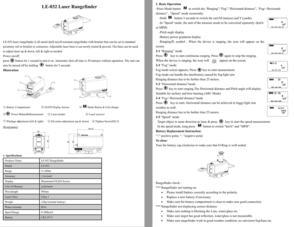 LaserWorks LE-032 1200M 1KM rangefinder, Hunting Sporting, visible ...