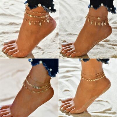 Women Anklet Ankle Bracelet Bohemian Beads Foot Leg Chain Round Tassel ...