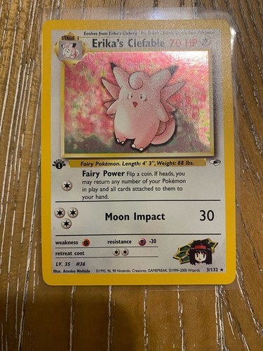 First Edition Gym Heroes Erika’s Clefable HOLO Pokémon Card #3/132 NM ...