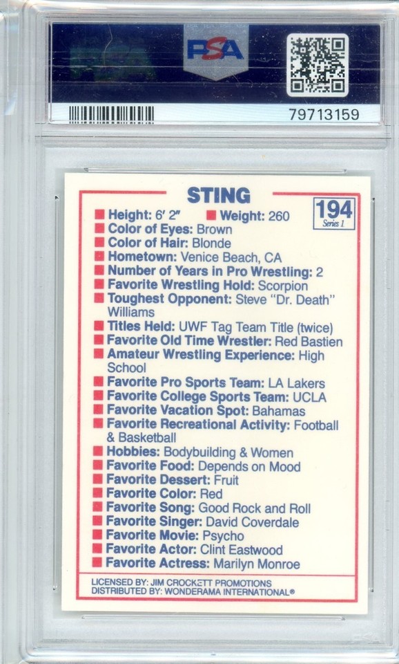 Sting 1988 NWA Wonderama Rookie #194 Autograph PSA/DNA Authentic AEW ...