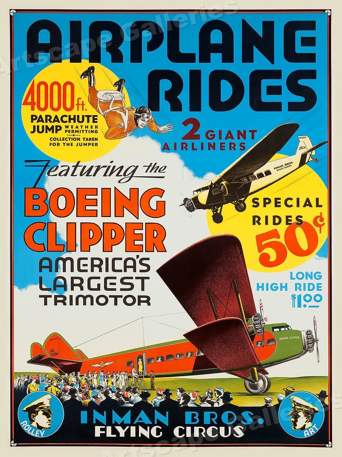 1930s “Flying Circus” Vintage Style Barnstorming Travel Poster - 24x32 ...