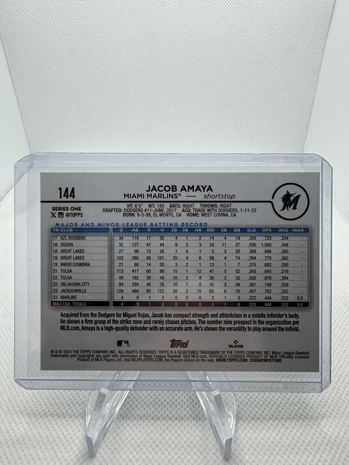 2024 Topps Jacob Amaya #144 Aqua A1 | eBay