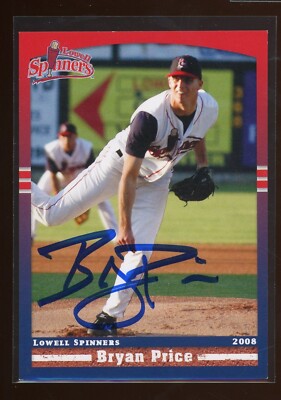 2008 Lowell Spinners BRYAN PRICE Signed Card autograph auto RED SOX ...