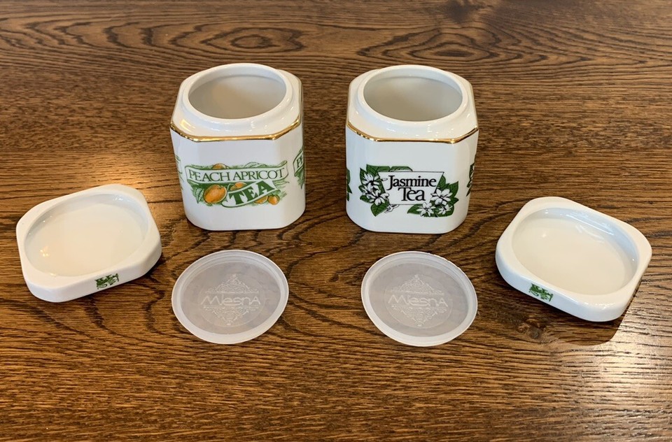 Set Of 2 MLesna Decorated Porcelain Jasmine and Peach Apricot Tea Caddy ...