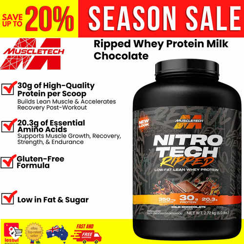 MuscleTech Nitro Tech Ripped Whey Protein Milk Chocolate 2.72kg Protein ...