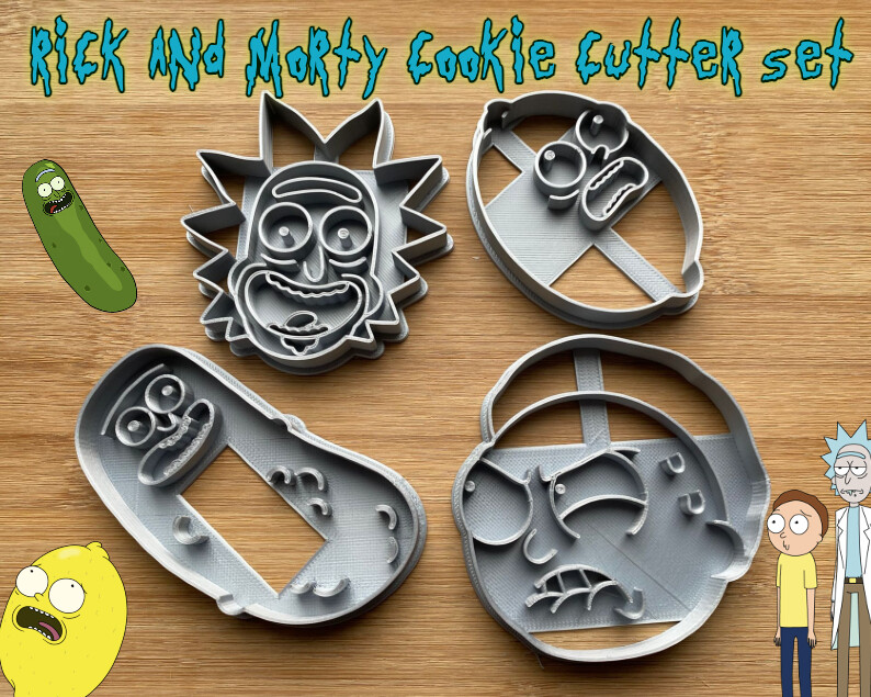 Rick and Morty Set of 4 Cookie and Fondant Cutters | Pickle and lemon ...