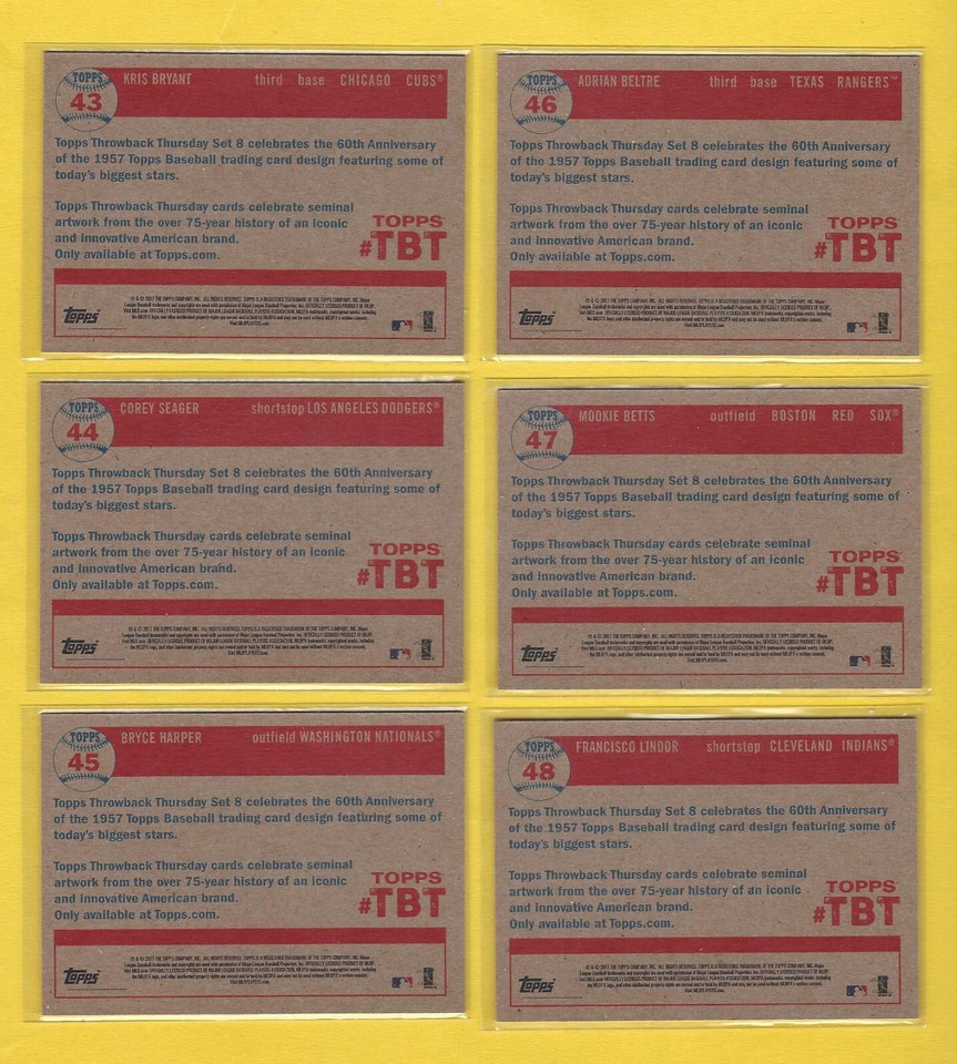2017 Topps TBT ERROR SET #8 ('57 Design) (6 Cards) - NO Borders - SPP ...