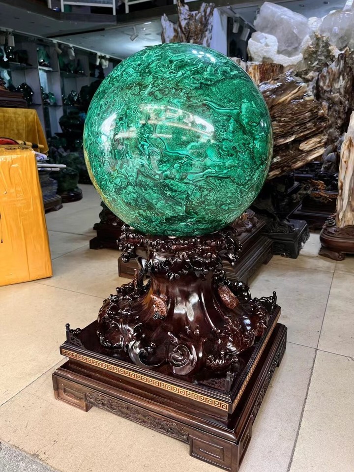 232LB Rare! Top Natural malachite Quartz sphere Crystal Carved Specimen ...