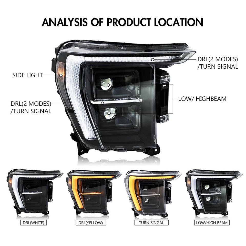 Pair Full LED Headlights for Ford F150 14th Gen P702 2021 2022 2023 ...