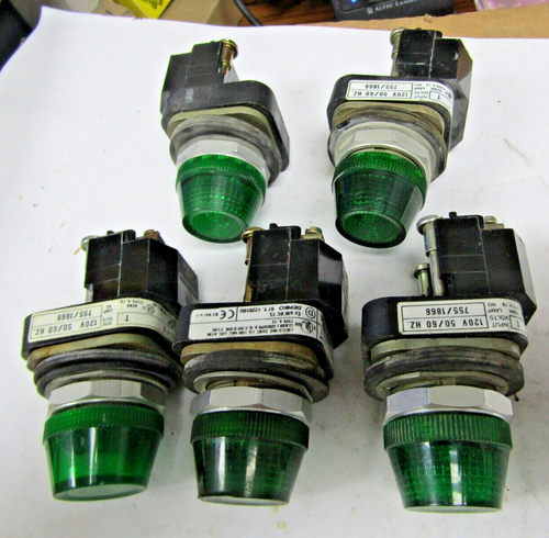 5) ALLEN BRADLEY 800T-P16 GREEN PILOT LIGHT W/ 120V TRANSFORMER LOT OF ...