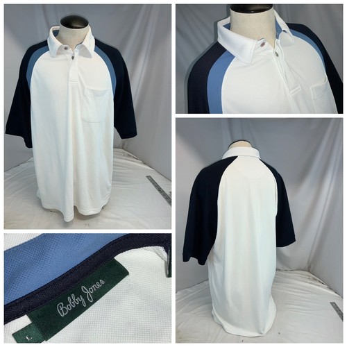 Bobby Jones X-H20 Golf Polo Shirt L Men White Blue Nylon Poly YGI F0-23 ...