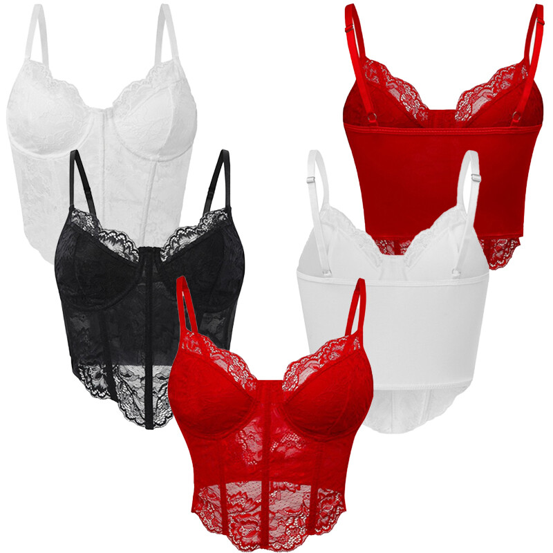 Womens Vest Sleeveless Camisole Underwire Crop Tops Sheer Straps ...