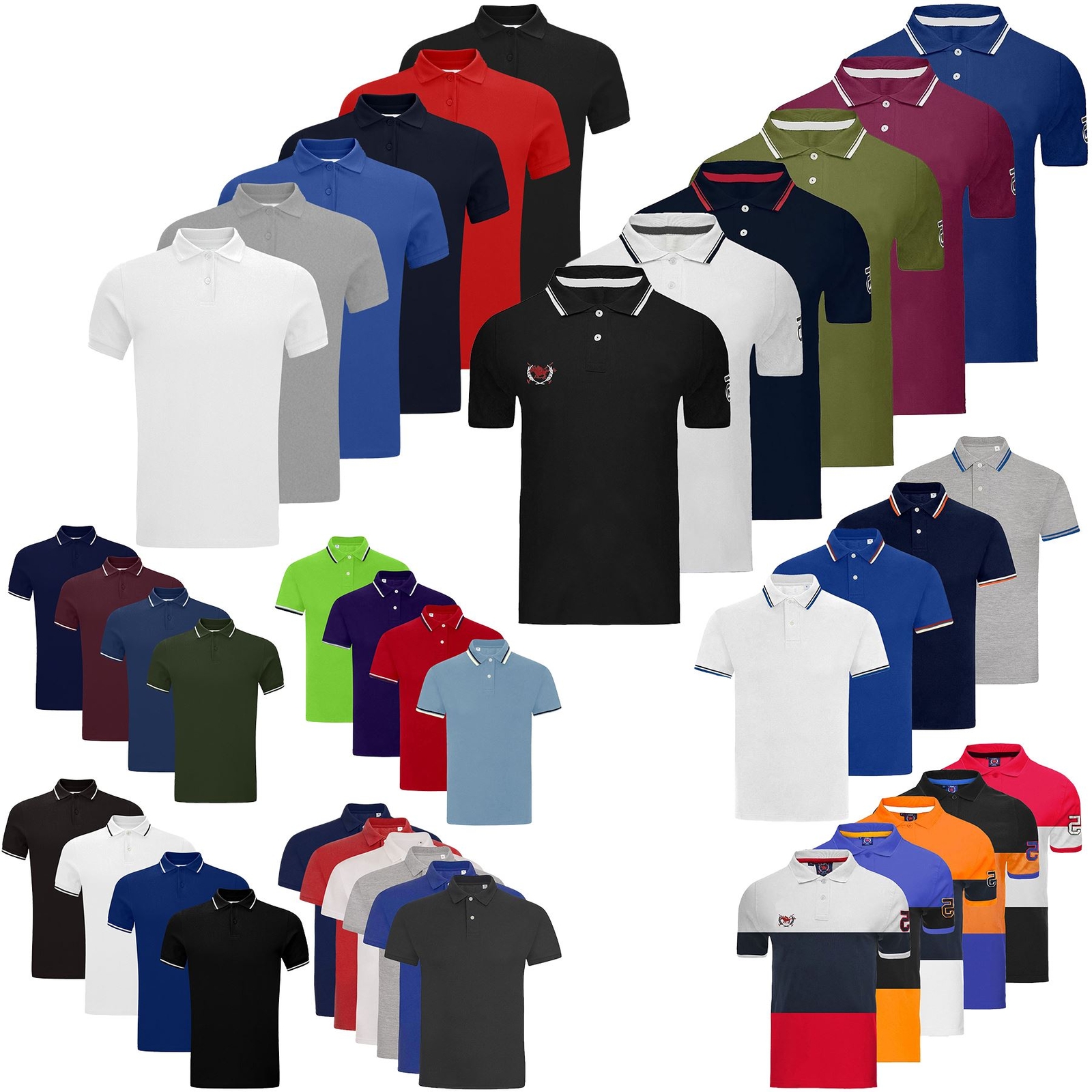 4 5, 6 Pack Polo Shirt Multipack Mens Short Sleeve Plain Tipping Casual ...