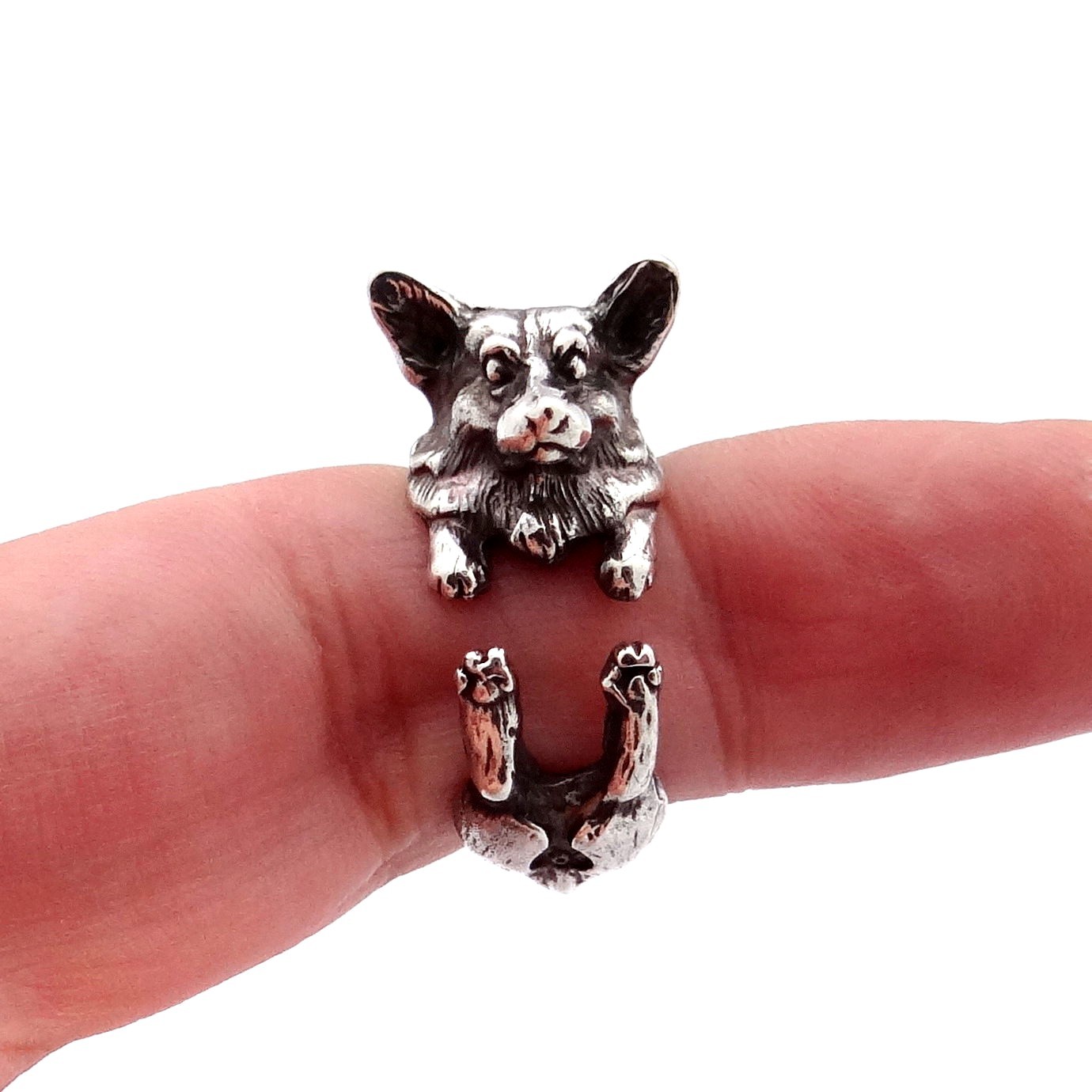 Corgi Ring, Lovely Welsh Corgi Ring, Dog Ring, Animal Wrap Ring, Silver ...