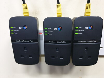 3 x BT Broadband Extender Flex BT500 Passthrough Powerline Adapters + 3 ...