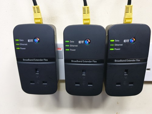 3 x BT Broadband Extender Flex BT500 Passthrough Powerline Adapters + 3 ...