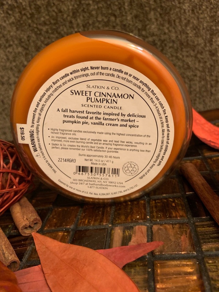 SLATKIN AND COMPANY SWEET CINNAMON PUMPKIN LRG 3 WICK | eBay
