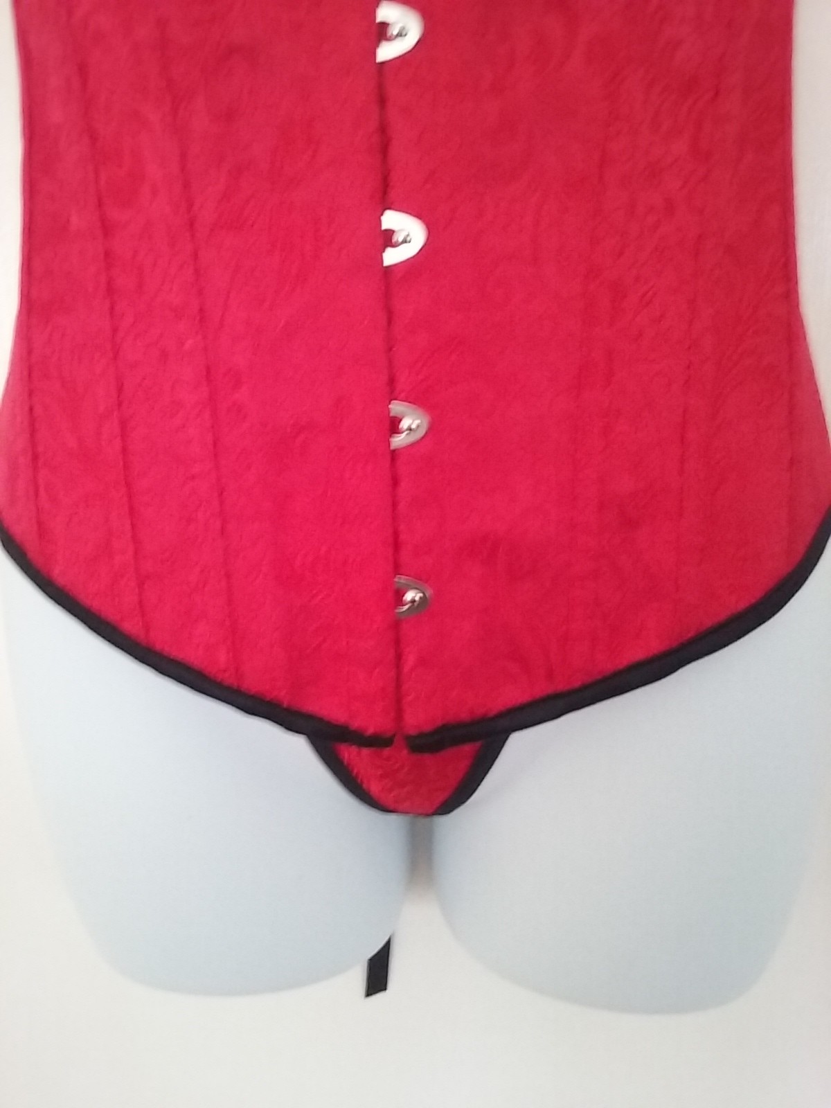 LADIES BASQUE AND THONG RED MEDIUM WITH FUR TRIM. | eBay UK