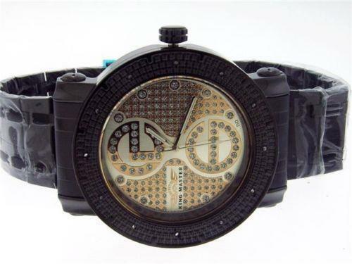 King Master Men's Round 12 Diamonds 50MM Black Case Watch | eBay