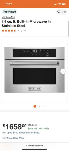 KitchenAid KMBS104ESS 1.4 cu.ft 1000W Built In Microwave Oven ...