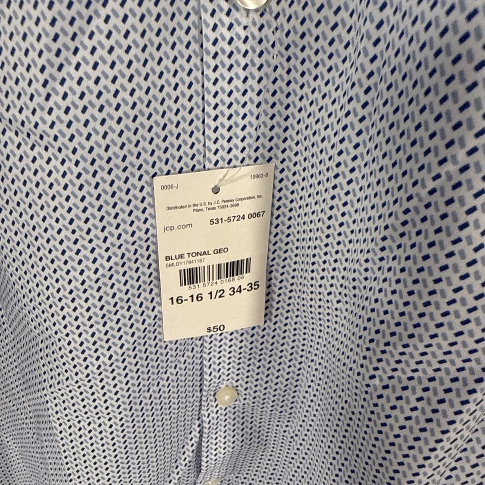 J. Ferrar Men’s Stretch Slim Fit Dress Shirt Blue Micro Dot L 16-16 1/2 ...