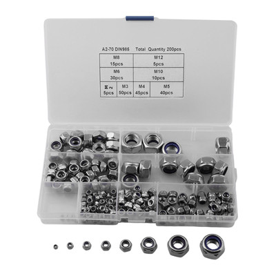 Efficiently Stored 200pcs Stainless Steel Locking Nuts Assortment in ...