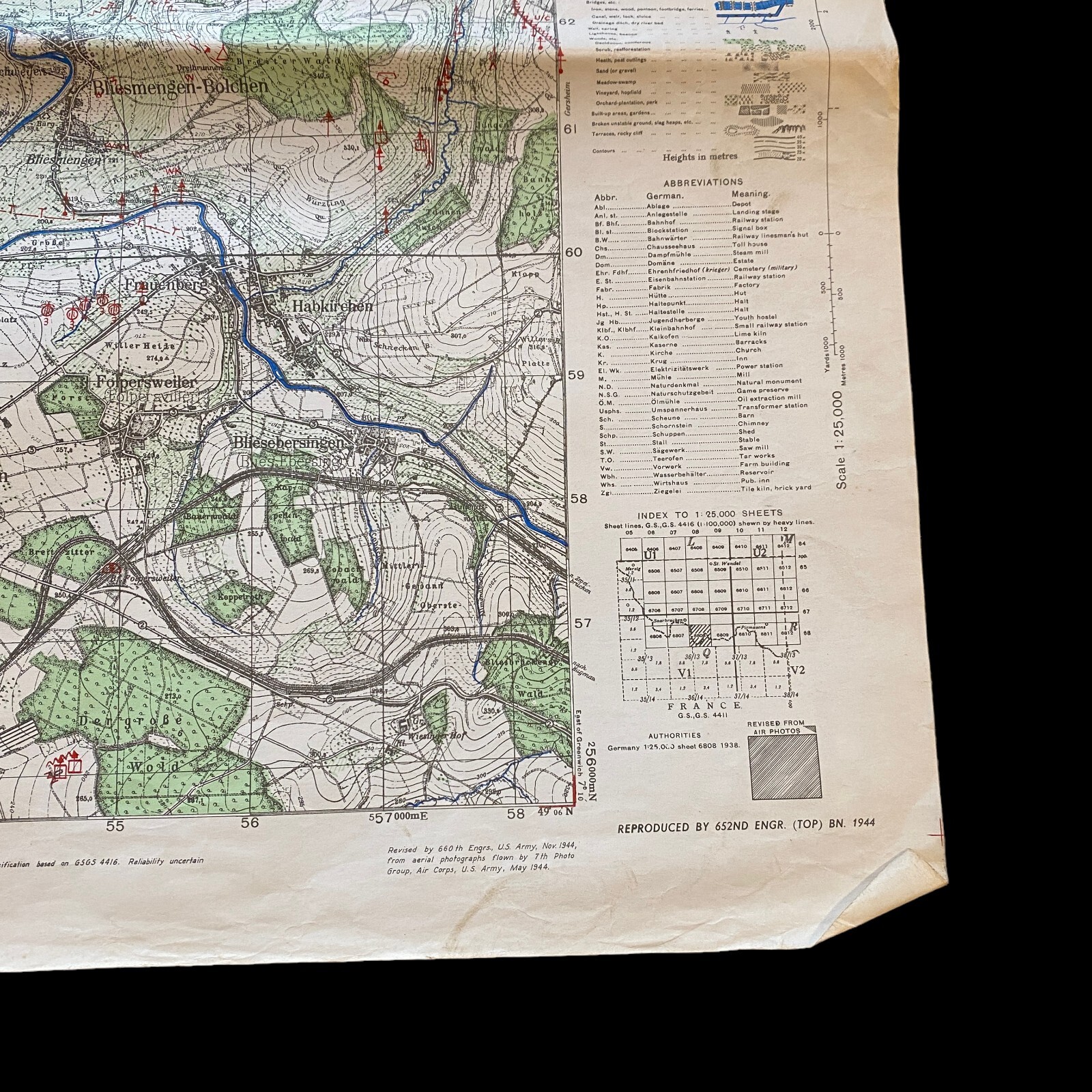 RARE! 1944 WWII George Patton Third Army Siegfried Line SARRE RIVER ...