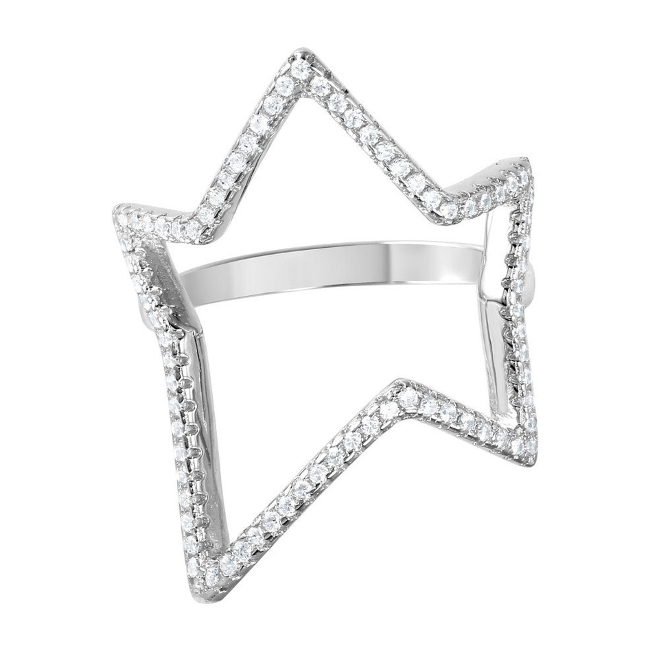 925 STERLING SILVER RING LADIES OPEN STAR W/ LAB SIMULANT DIAMONDS / SZ ...