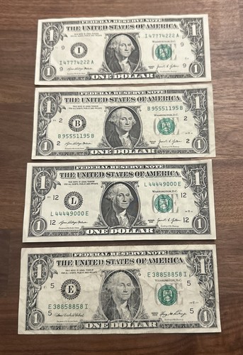 Lot of 4-$1 Dollar Bills, RARE Serial Number, Fancy serial numbers | eBay