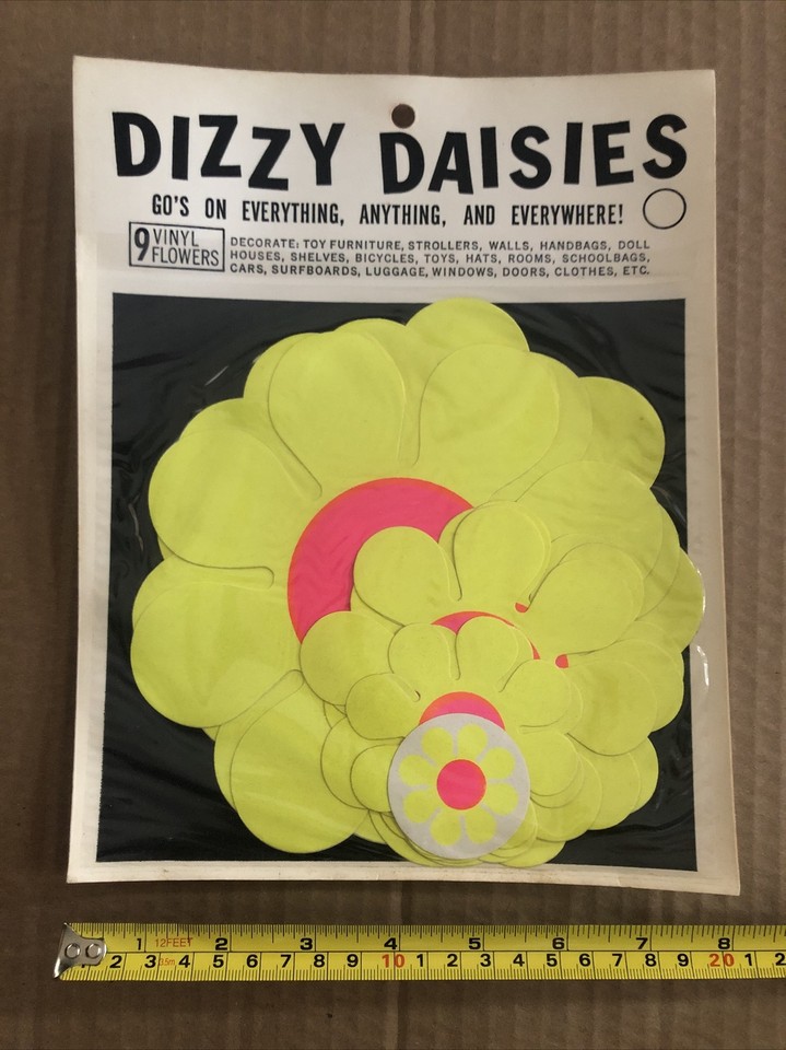Vintage Blacklight Stickers Dizzy Daisies 1960s Daisy Vinyl Flowers Pink Yellow | eBay