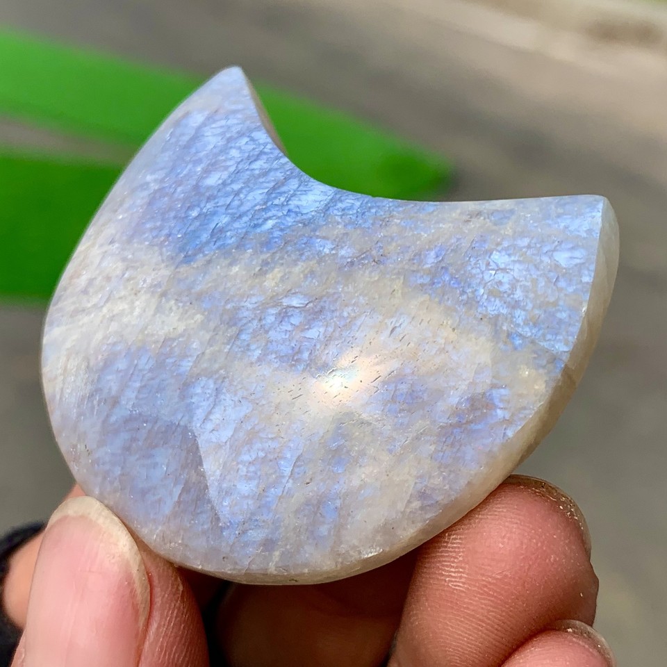 39GNatural blue Moonstone oval-shape rainbow gold sand crystal mineral ...