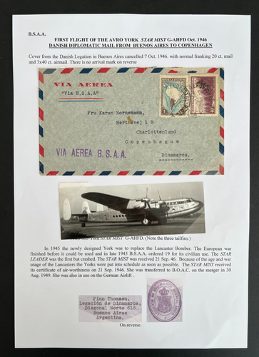 1946 Argentina First Flight Cover To Denmark BSAA Airmail, Denmark ...