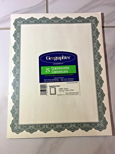 Geographics 25 Pack Certificate Paper 8.5x11” With Gold Seal, Blue ...